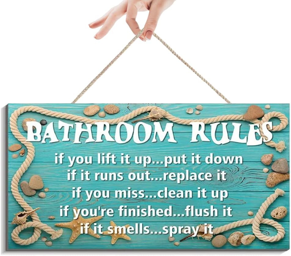 Wood Sign 5x10 Inch Bathroom Rules Wood Signs Unique Toilet Rules ...