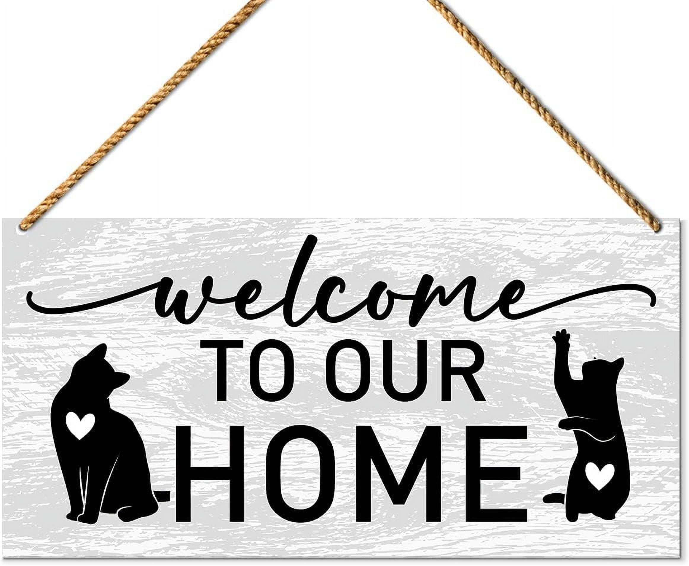 Wood Sign 5x10 Inch Cat Welcome Sign For Front Door Welcome To Our Home ...
