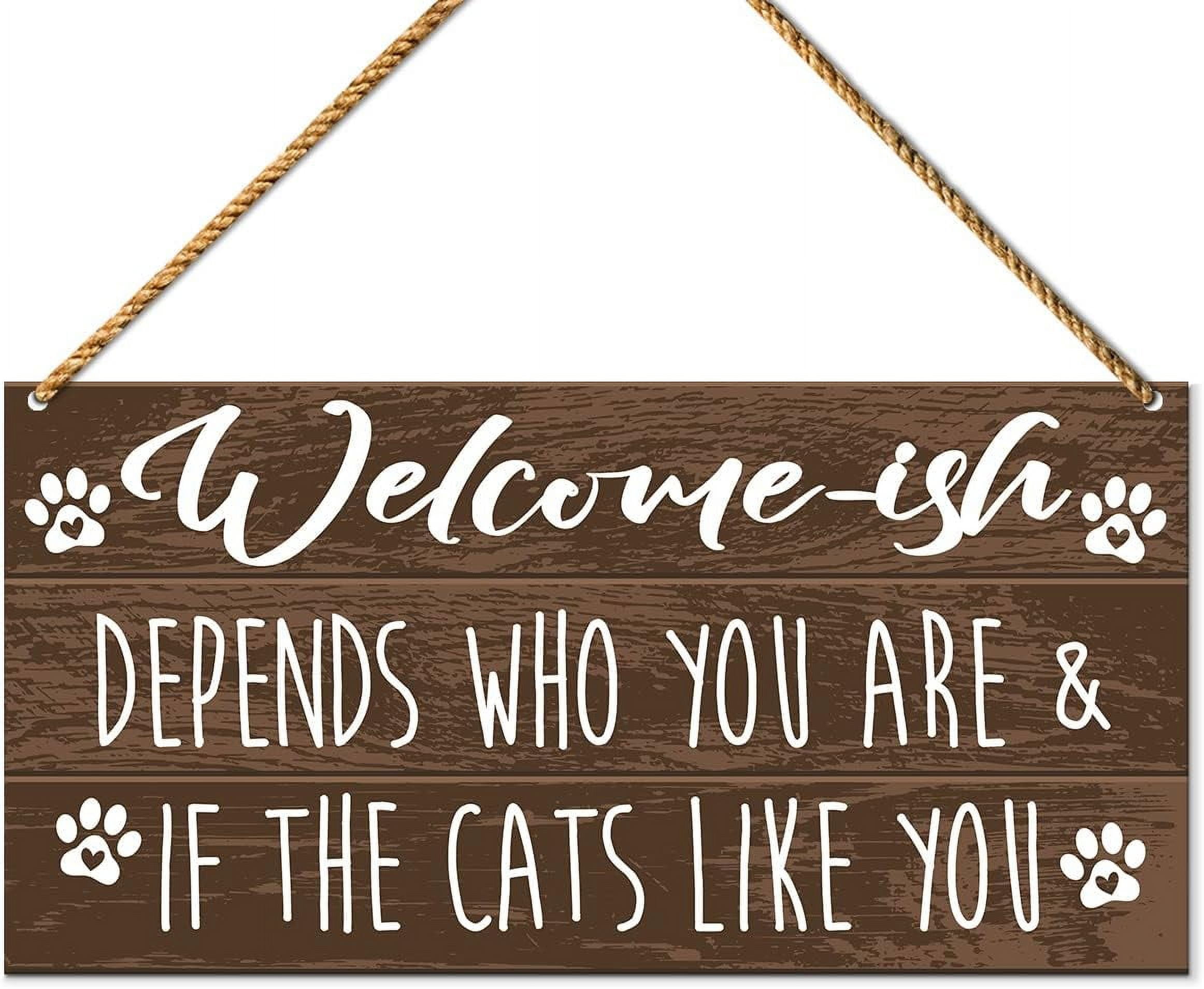 Wood Sign 5x10 Inch Cat Welcome Sign Wood Modern Style Door Mount Cat ...
