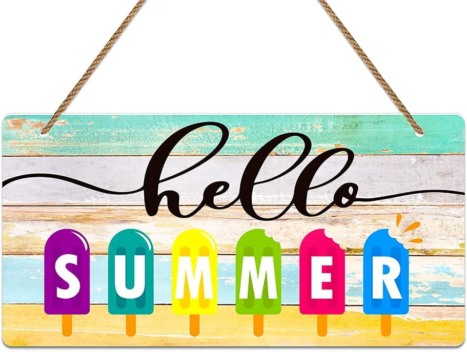Wood Sign 5x10 Inch Farmhouse Summer Signs Hello Summer Wooden Hanging ...