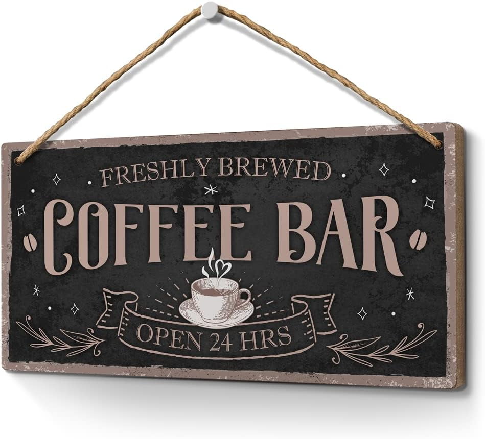 Wood Sign 5x10 Inch Freshly Brewed Coffee Bar Wood Signs Retro Coffee ...