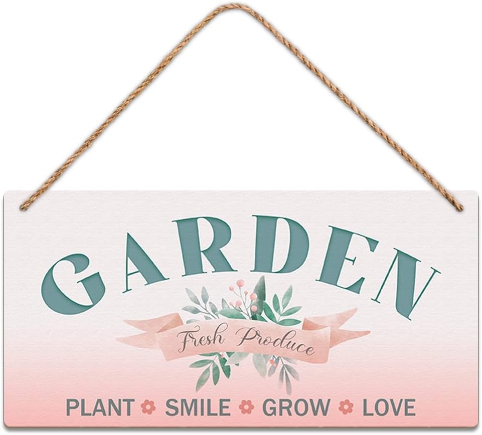 Wood Sign 5x10 Inch Garden Sign Decor Fresh Product Plant Smile Grow ...