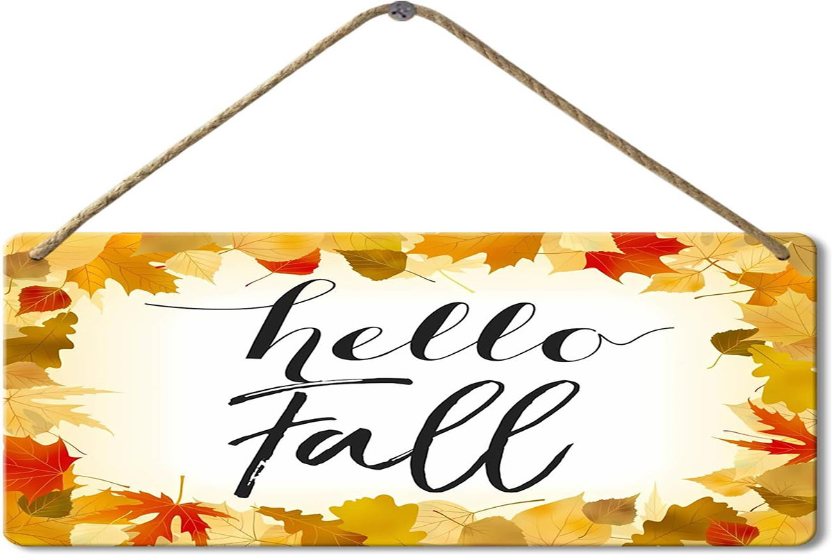 Wood Sign 5x10 Inch Hello Fall Hanging Wooden Sign Farmhouse Wall Decor ...