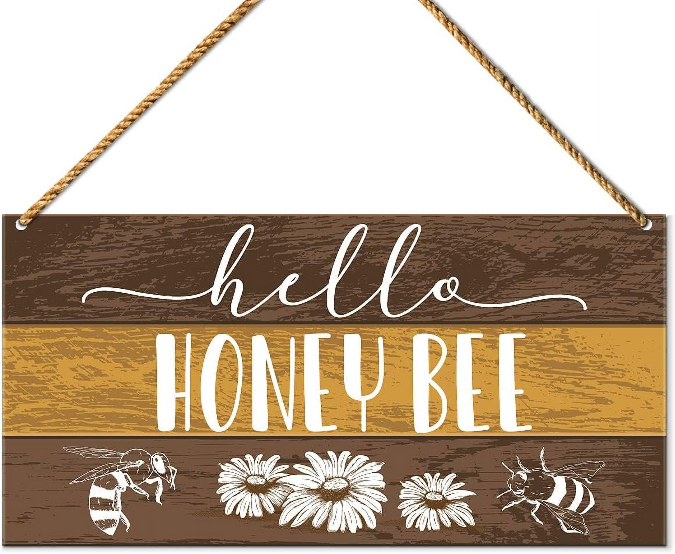 Wood Sign 5x10 Inch Hello Honey Bee Wood Signs Farmhouse Summer Welcome ...