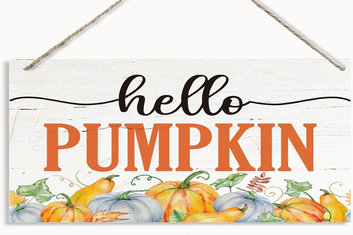 Wood Sign 5x10 Inch Hello Pumpkin Sign Pumpkin Fall Door Sign Wooden ...