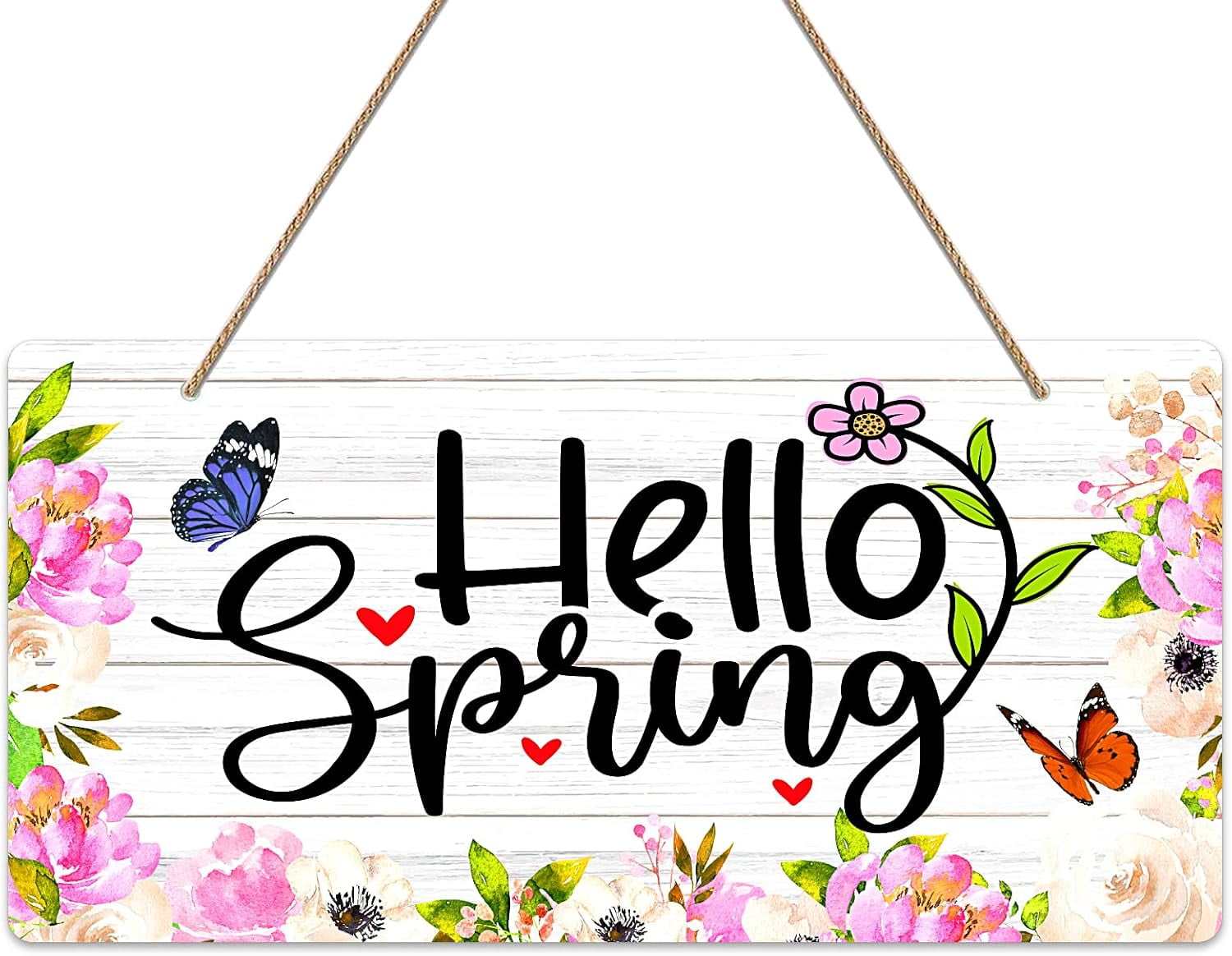 Wood Sign 5x10 Inch Hello Spring Wood Signs Farmhouse Welcome Colorful ...