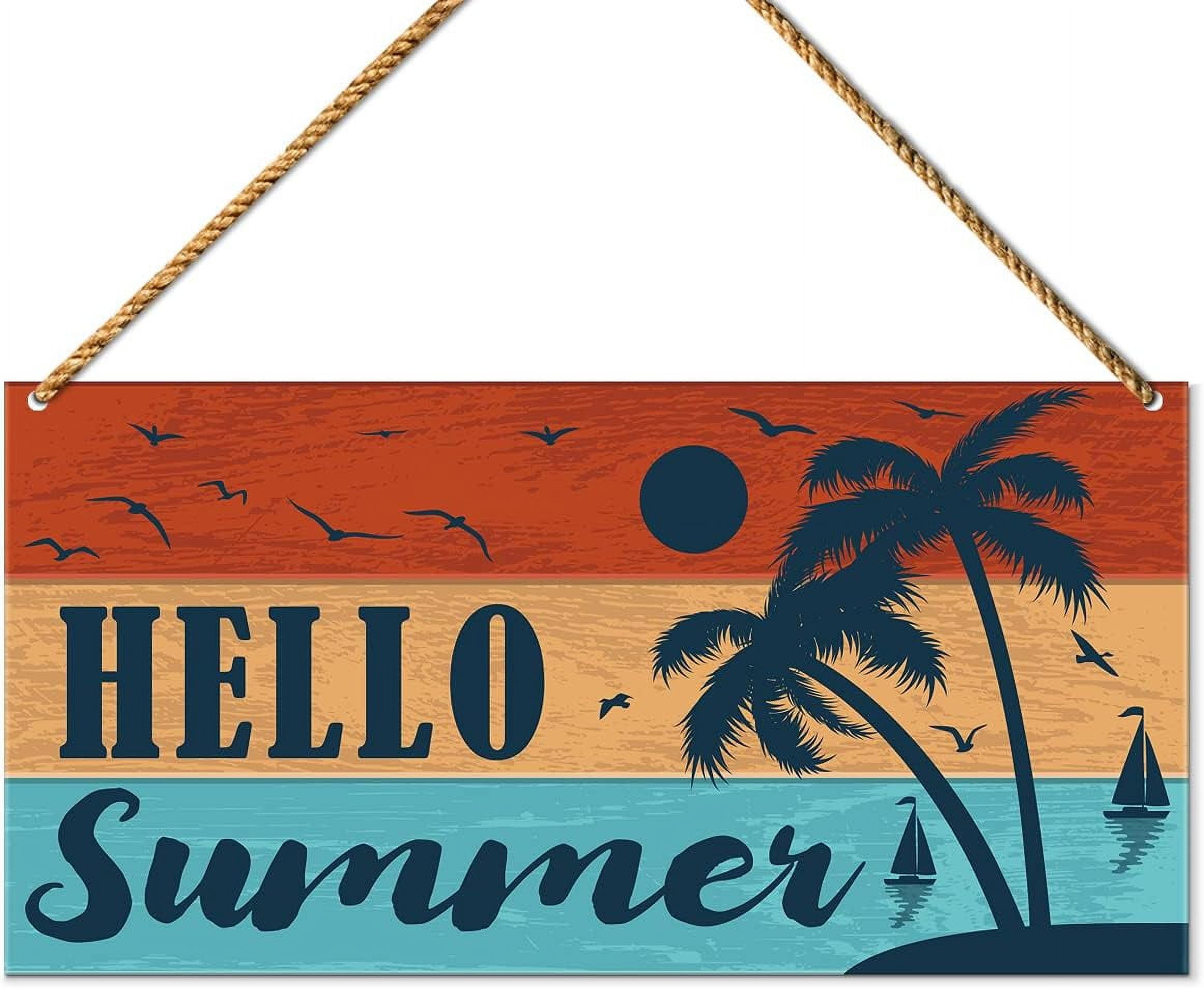 Wood Sign 5x10 Inch Hello Summer Wood Signs Summer Beach Welcome Wooden ...