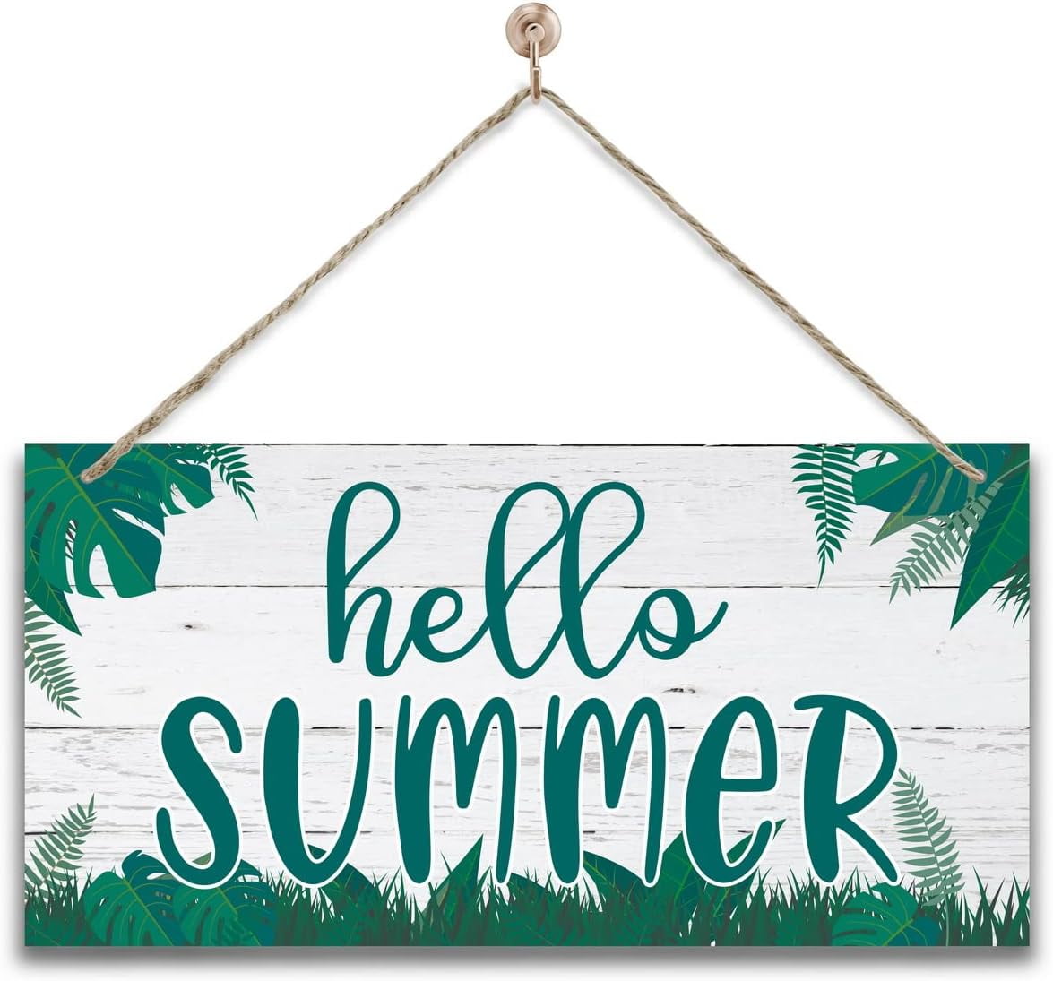 Wood Sign 5x10 Inch Hello Summer Wood Signs Farmhouse Green Plant ...