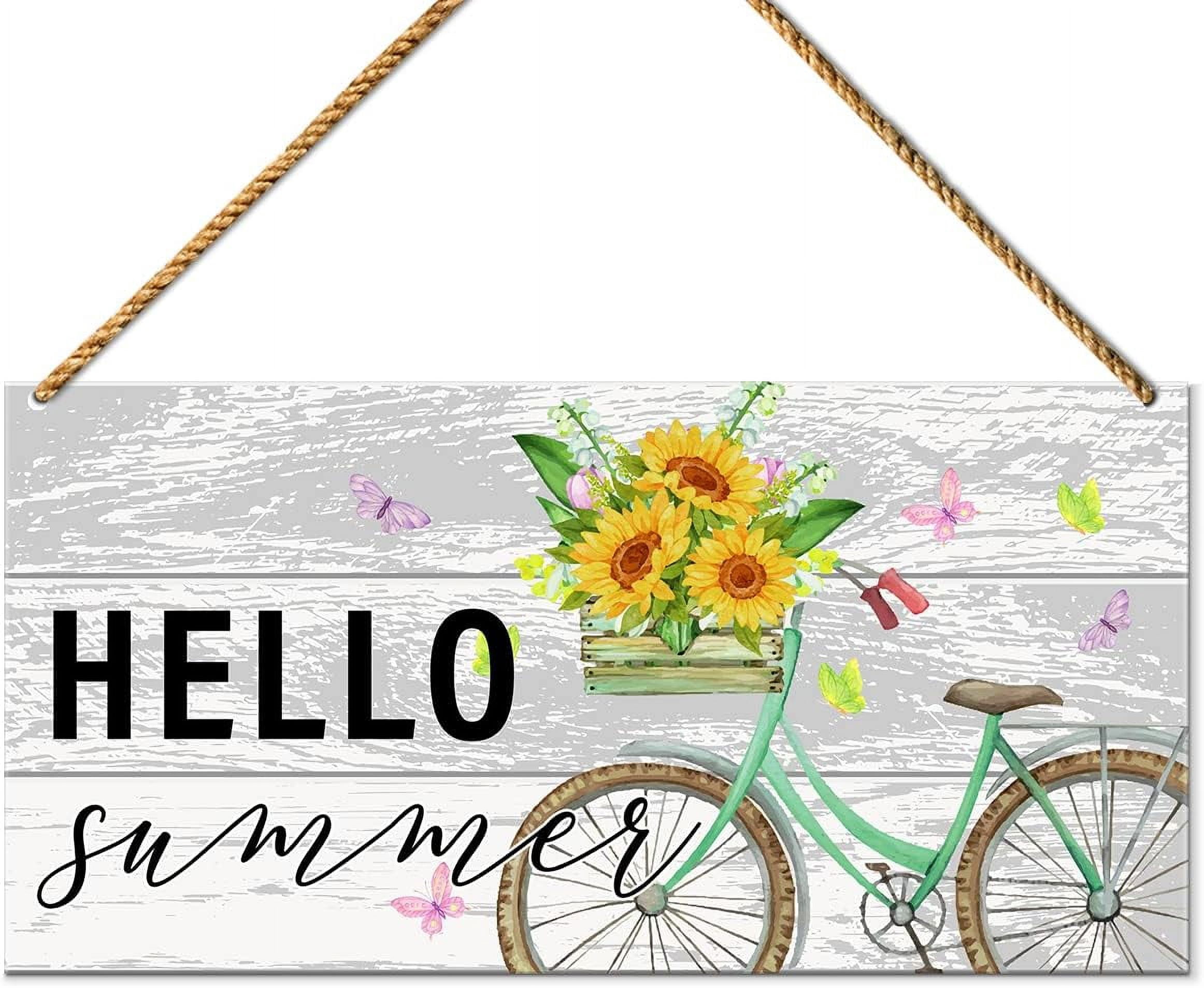 Wood Sign 5x10 Inch Hello Summer Wood Signs Summer Flora Bike Welcome ...