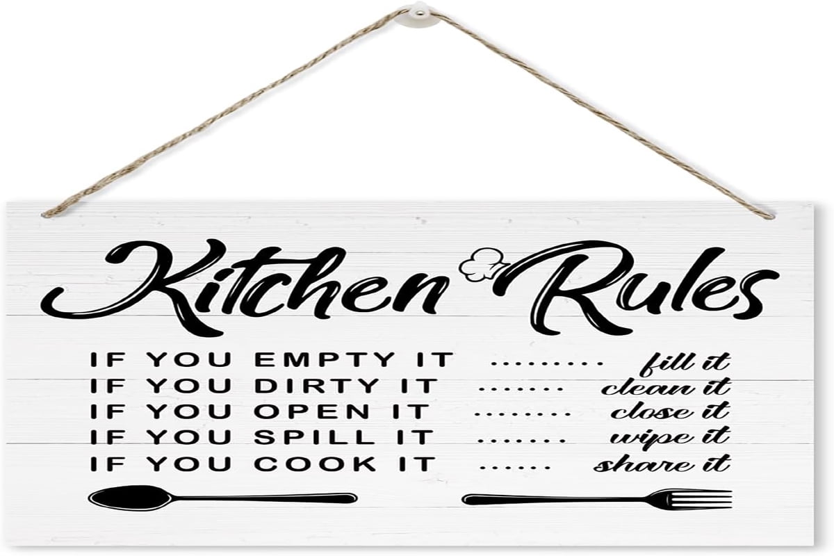 Wood Sign 5x10 Inch Kitchen Decor Kitchen Rules Sign Hanging Wooden ...