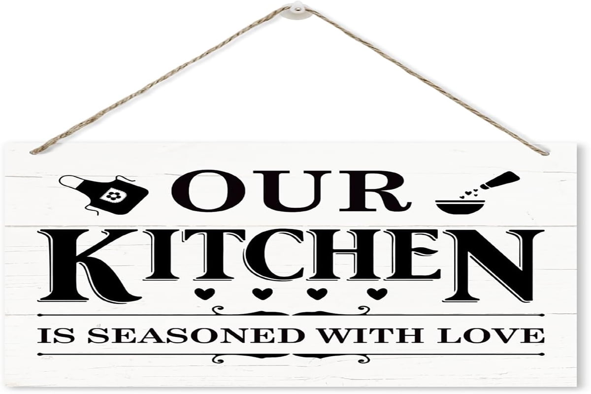 Wood Sign 5x10 Inch Kitchen Decor Our Kitchen Is Seasoned With Love ...