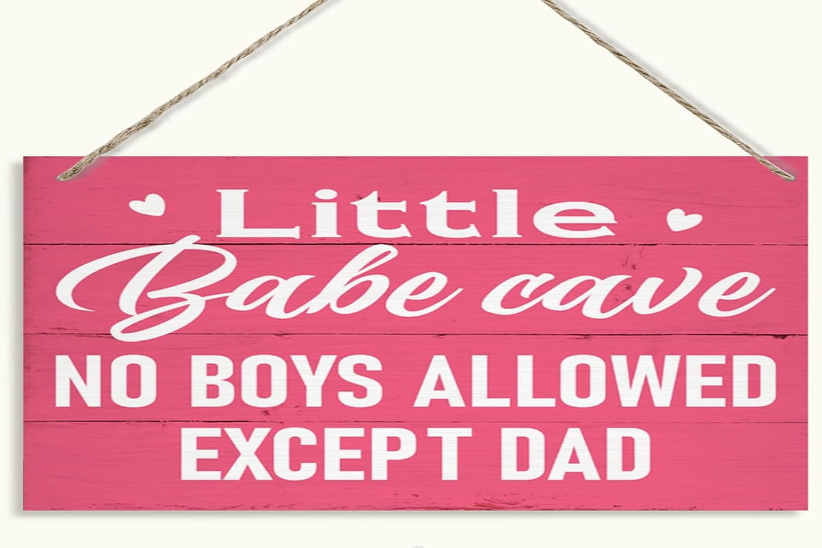 Wood Sign 5x10 Inch Little Babe Cave No Allowed Except Dad Sign Pink ...