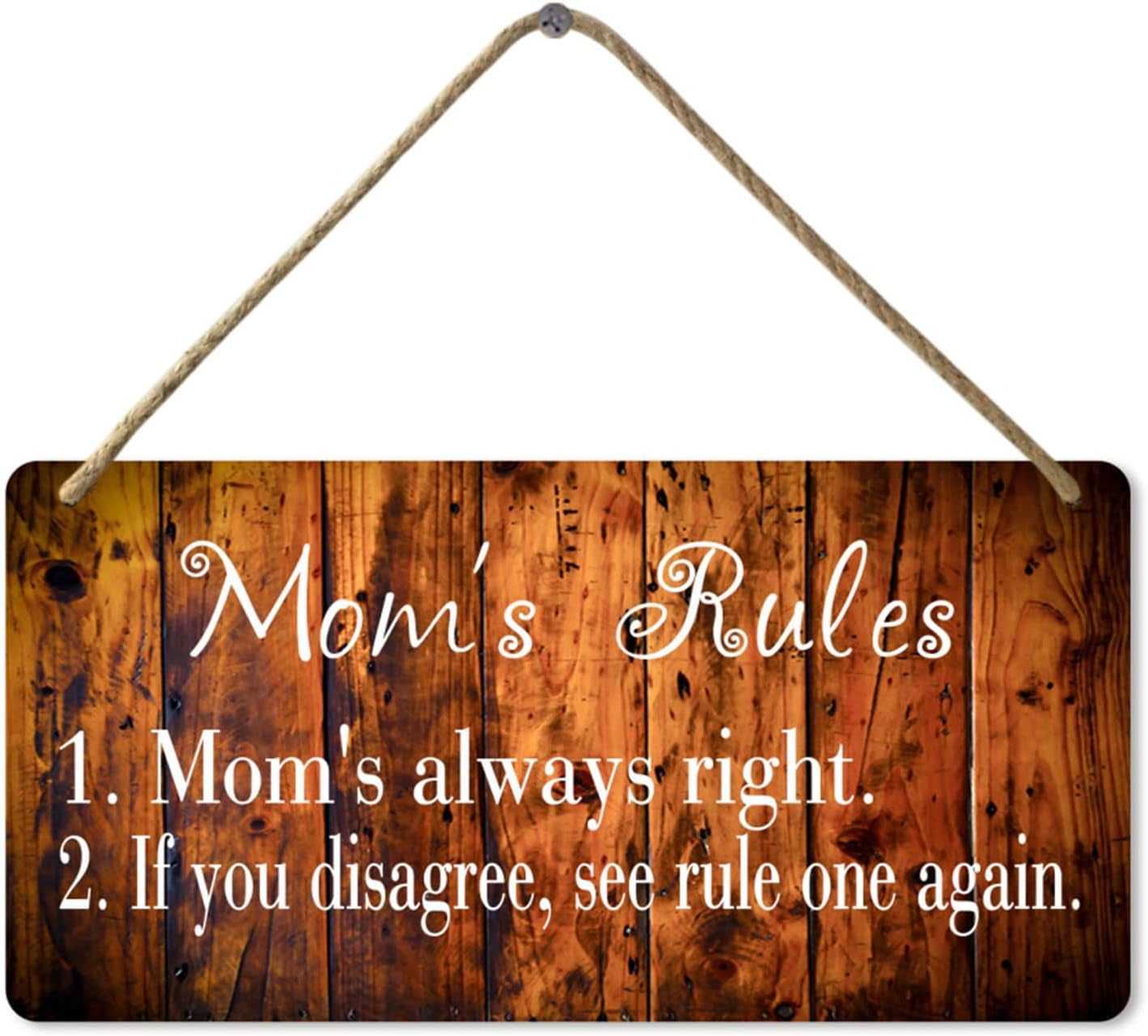 Wood Sign 5x10 Inch Mom'S Rules Motto Sign Wood Sign Wall Hanging ...