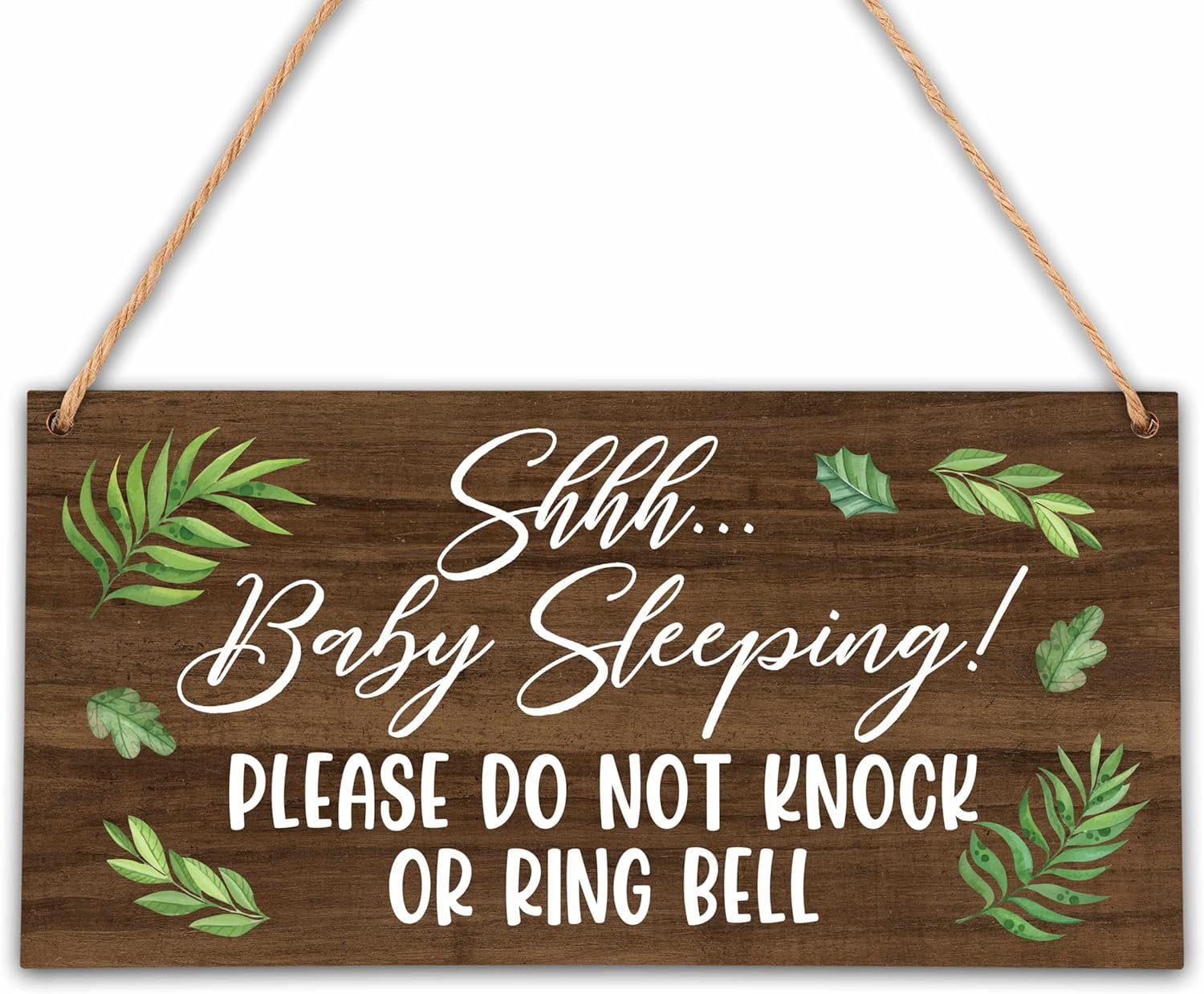 Wood Sign 5x10 Inch Please Do Not Knock Or Ring Doorbell Sign Greenery Shhh Baby Sleeping Sign ...