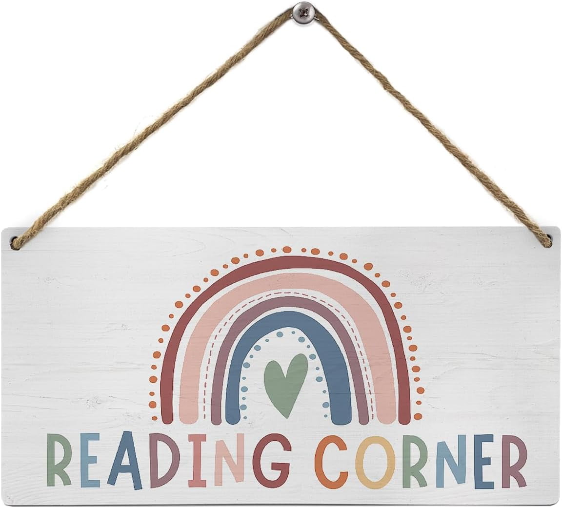 Wood Sign 5x10 Inch Reading Corner Sign Wood Wall Decor Boho Rainbow ...