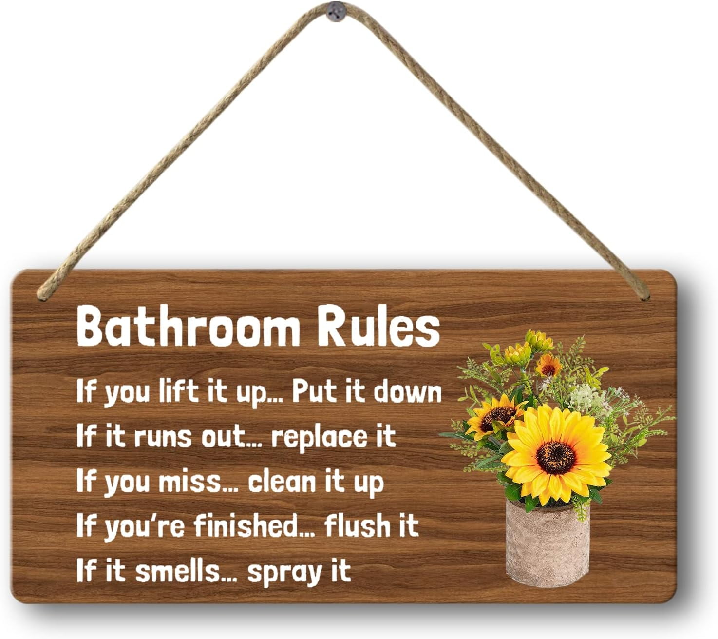 Wood Sign 5x10 Inch Rustic Bathroom Wood Signs Bathroom Rules Sunflower ...
