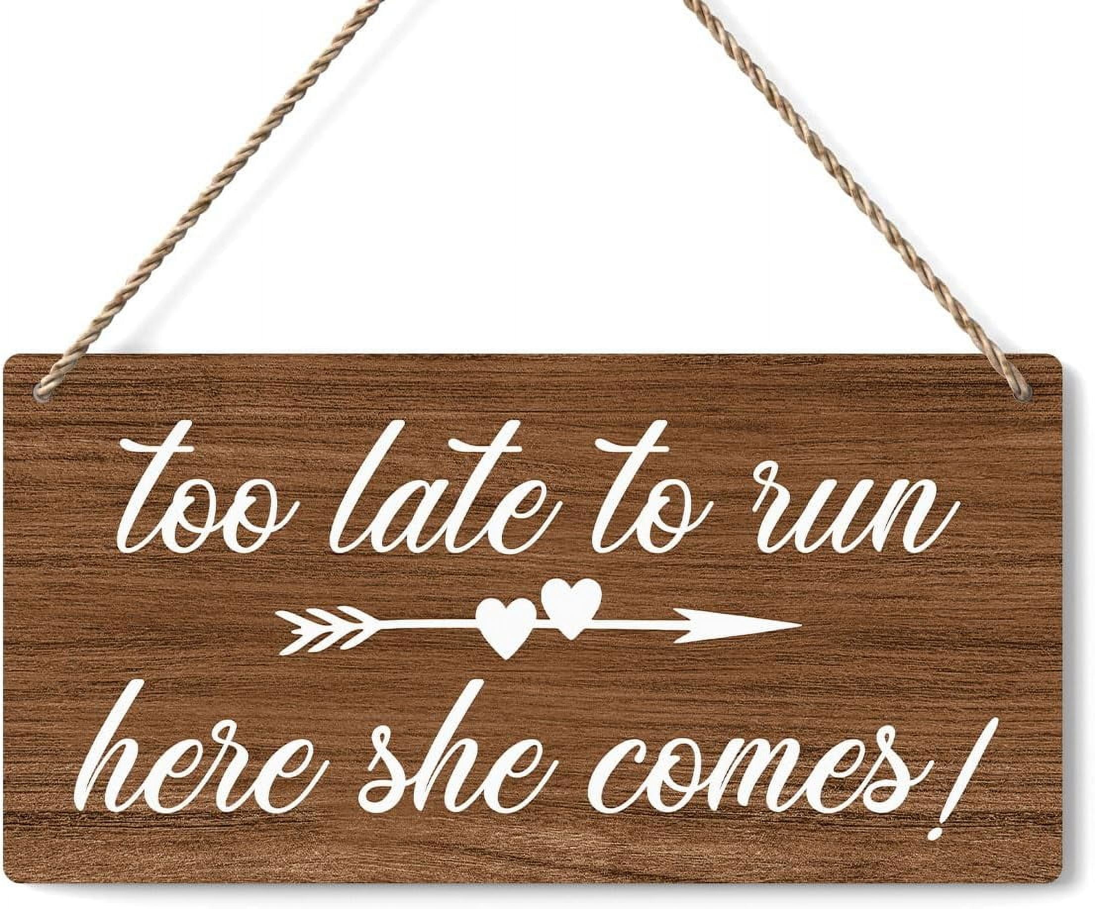 Wood Sign 5x10 Inch Rustic Wedding Sign Here She Comes Funny Wedding ...