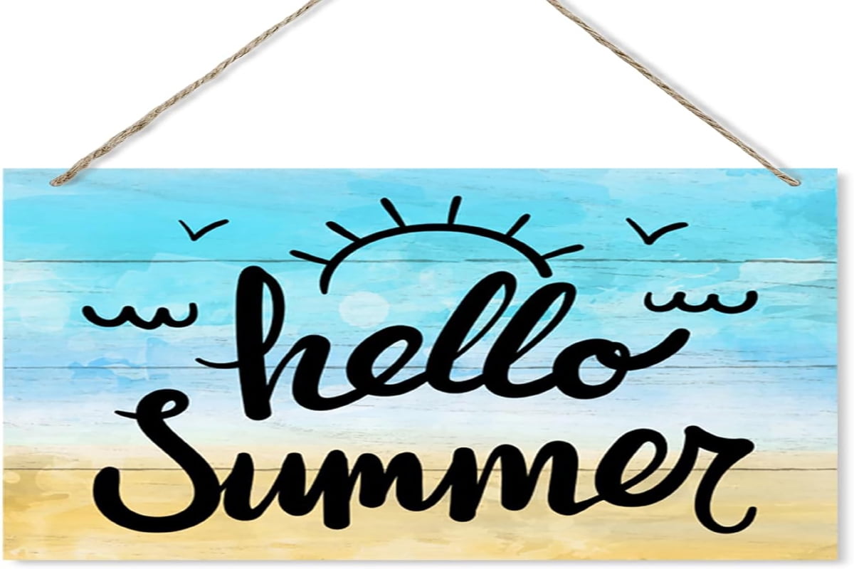 Wood Sign 5x10 Inch Summer Decor Hello Summer Sign Hanging Wooden ...