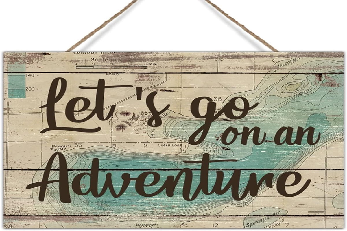 Wood Sign 5x10 Inch Vintage Map Wall Art Sign Let'S Go On An Adventure ...