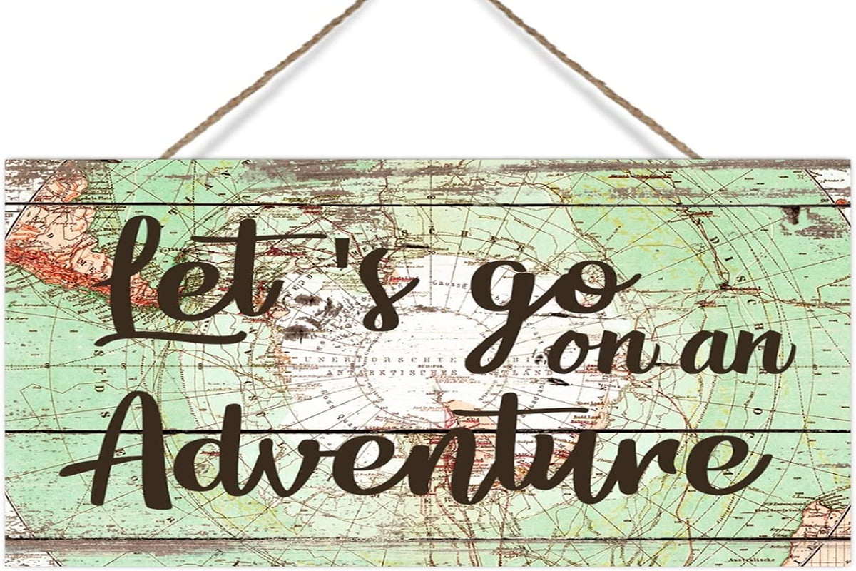 Wood Sign 5x10 Inch Wooden Sign Vintage World Map Adventure Sign Let'S ...