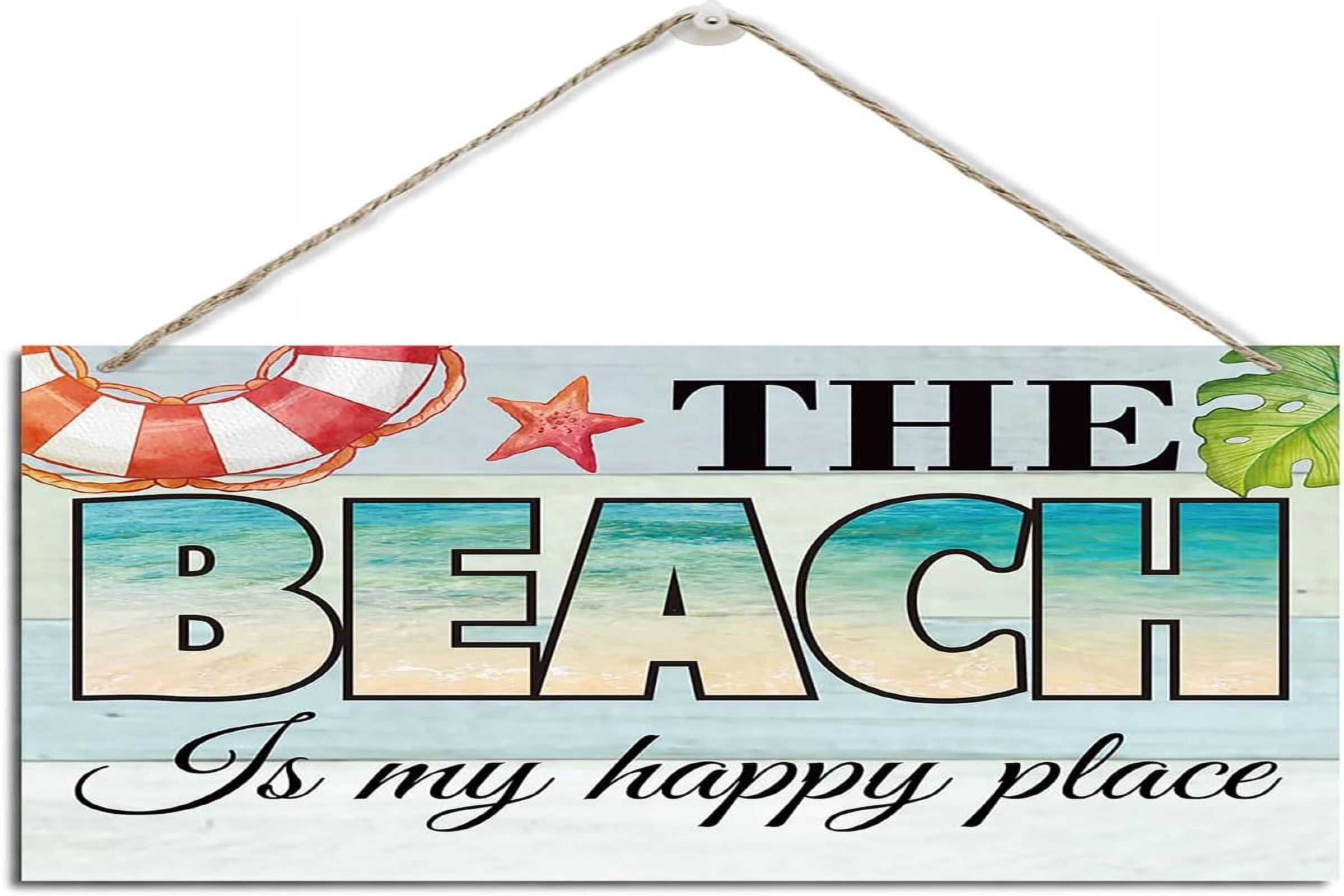 Wood Sign 6x12 Inch Beach Decor Beach Is My Happy Place Sign Hanging ...