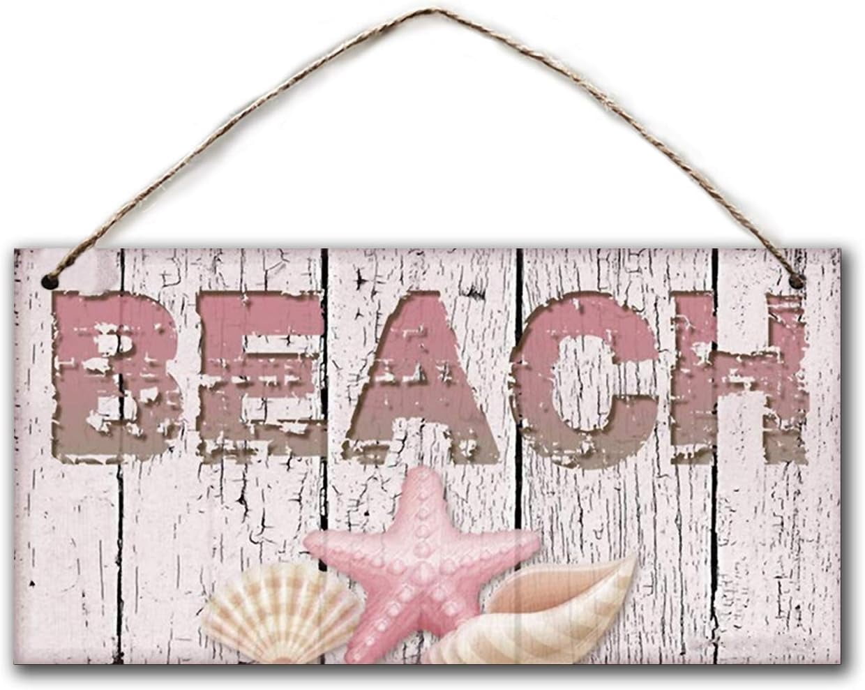 Wood Sign 6x12 Inch Beach Wood Signs Starfish And Sea Shells On Light ...