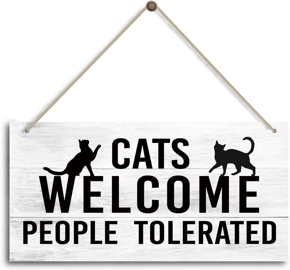 Wood Sign 6x12 Inch Cat Wall Art Sign Decor Cats Welcome People ...