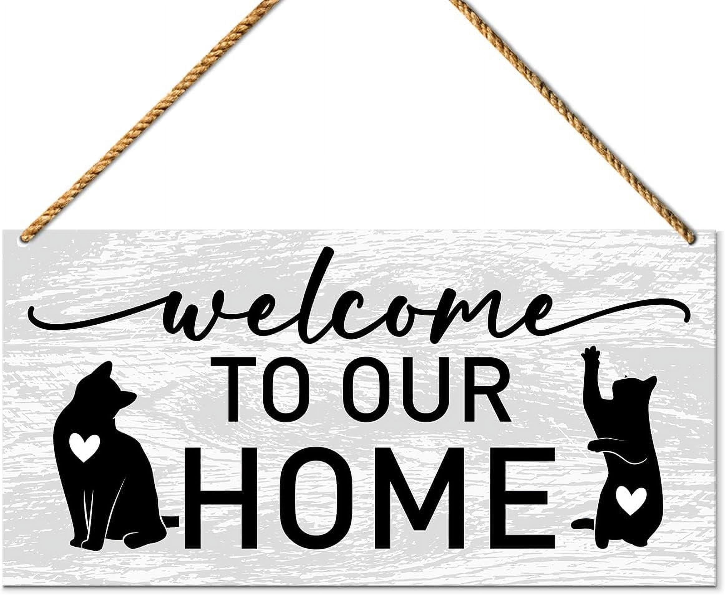 Wood Sign 6x12 Inch Cat Welcome Sign For Front Door Welcome To Our Home ...