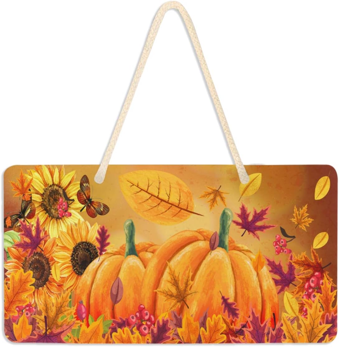 Wood Sign 6x12 Inch Fall Sunflowers Pumpkins Wood Signs Butterfly Maple ...