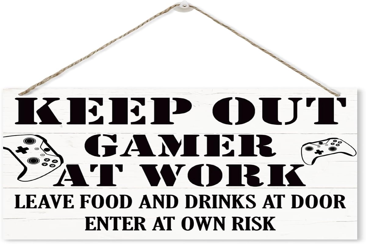 Wood Sign 6x12 Inch Game Door Sign Keep Out Gamer At Work Sign Hanging ...
