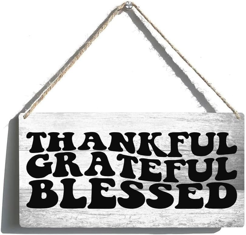 Wood Sign 6x12 Inch Hanging Wood Signs Thankful Grateful Blessed Sign Home Signs Decor Hanging ...