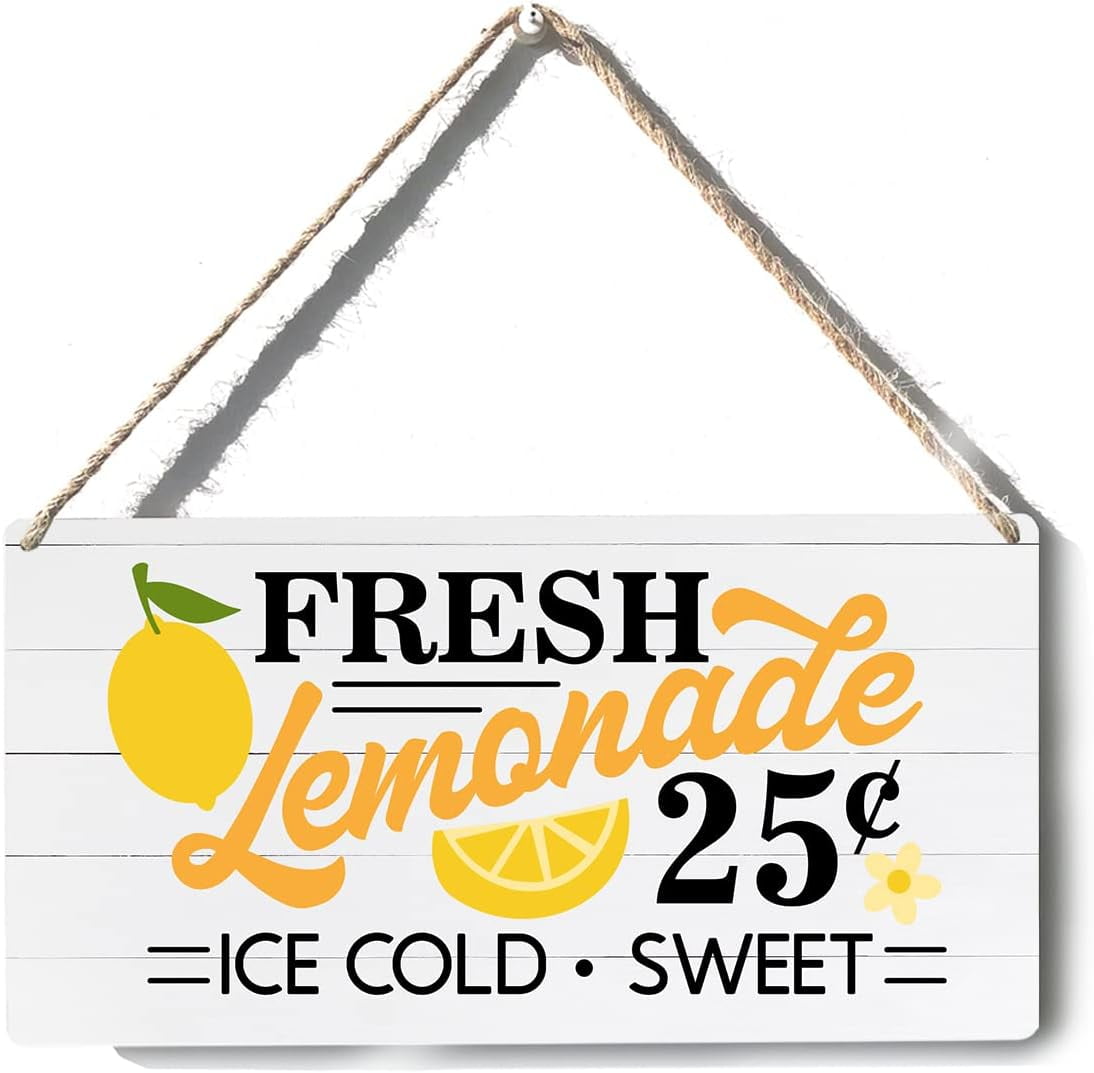 Wood Sign 6x12 Inch Lemon Wood Signs Farmhouse Fresh Lemonade Ice Cold ...