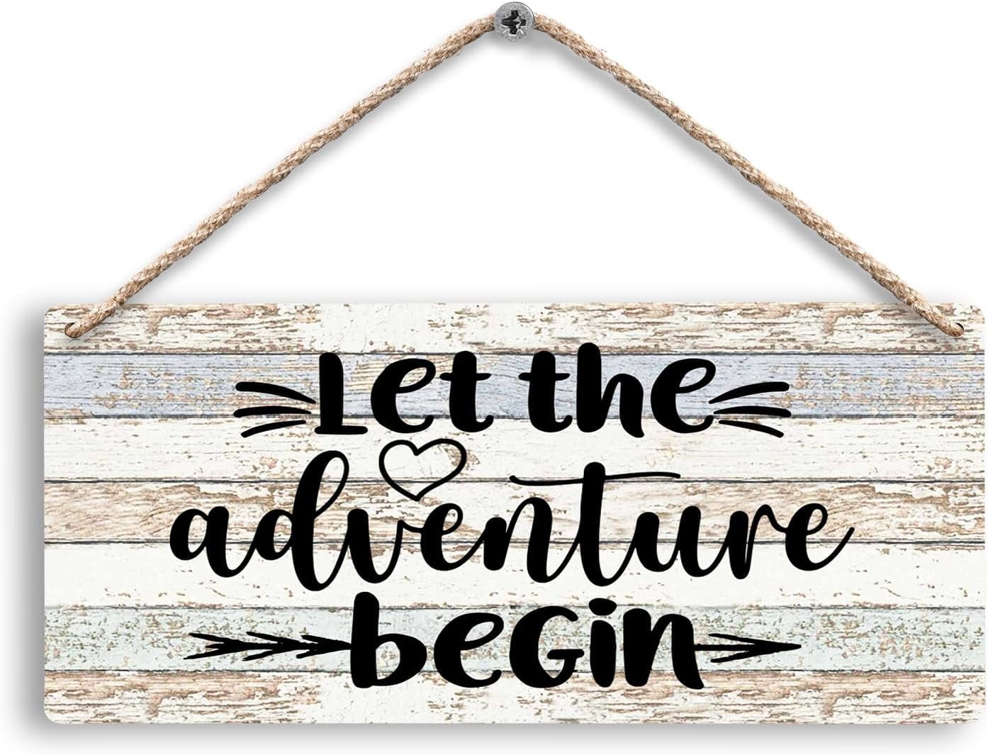 Wood Sign 6x12 Inch Let The Adventure Begin Hanging Wooden Signs Rustic ...
