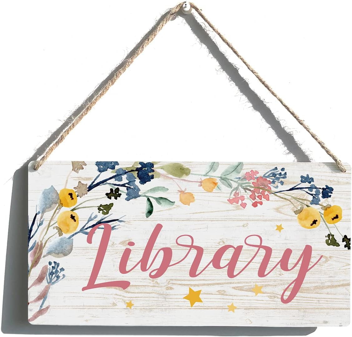 Wood Sign 6x12 Inch Library Wood Signs Funny Farmhouse Flowers Library ...