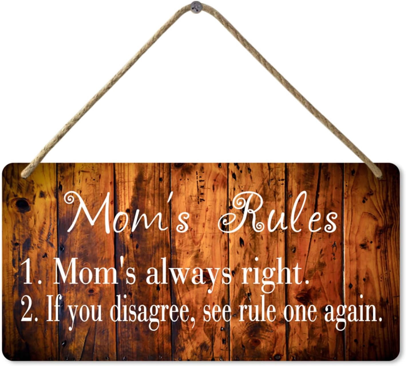 Wood Sign 6x12 Inch Mom'S Rules Motto Sign Wood Sign Wall Hanging ...