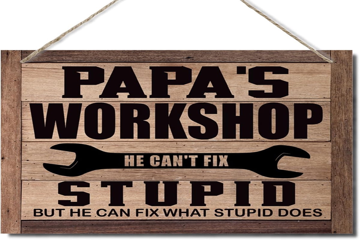 Wood Sign 6x12 Inch Papa'S Workshop Sign Decorative Hanging Wood Plaque ...