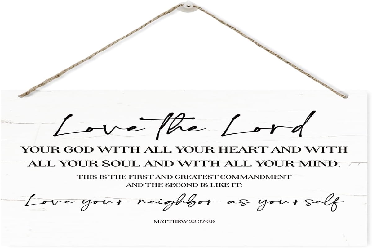 Wood Sign 6x12 Inch Religious Decor Sign Love The Lord Sign Matthew ...