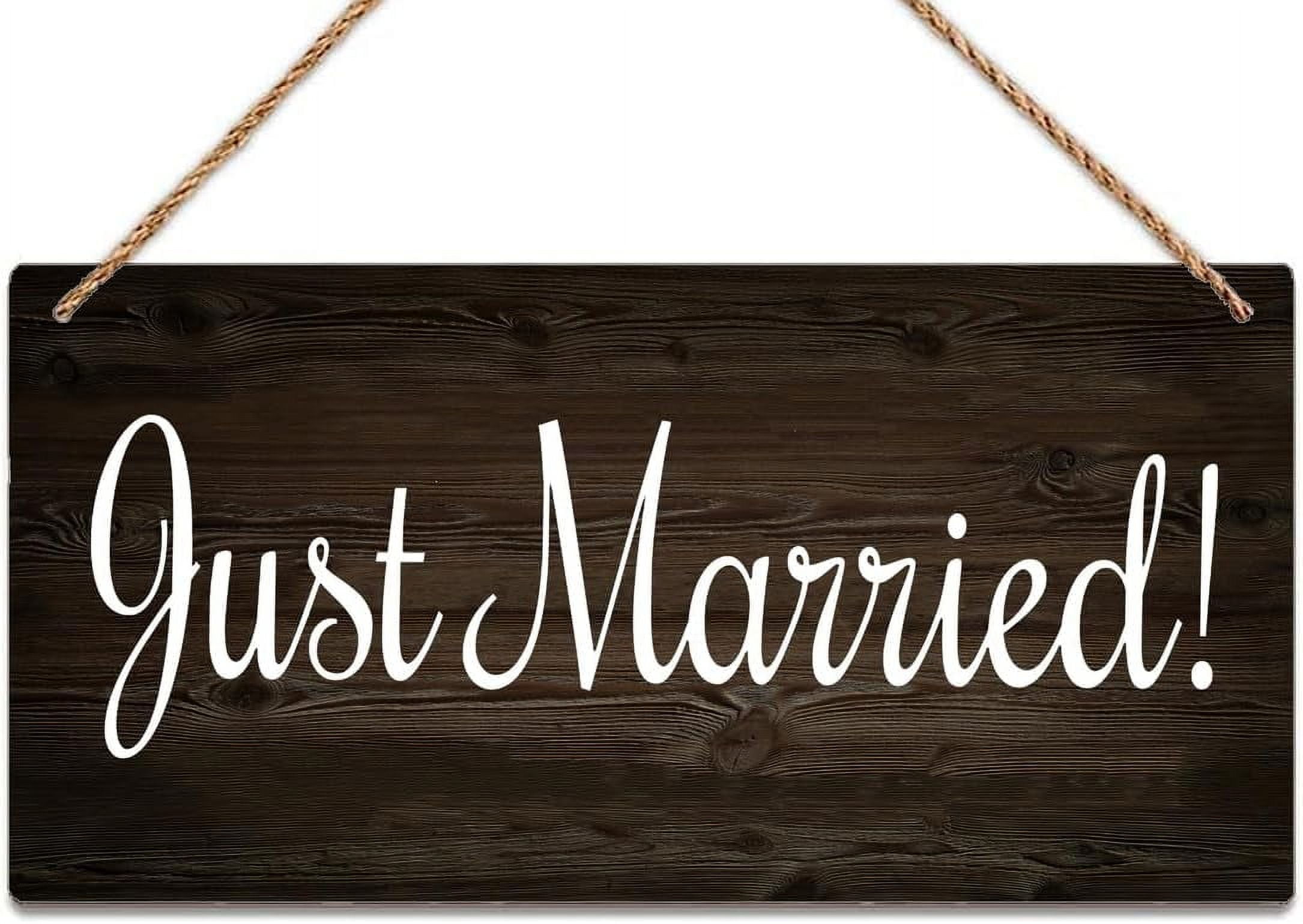Wood Sign 6x12 Inch Rustic Hanging Wood Signs Just Married Wedding Sign ...