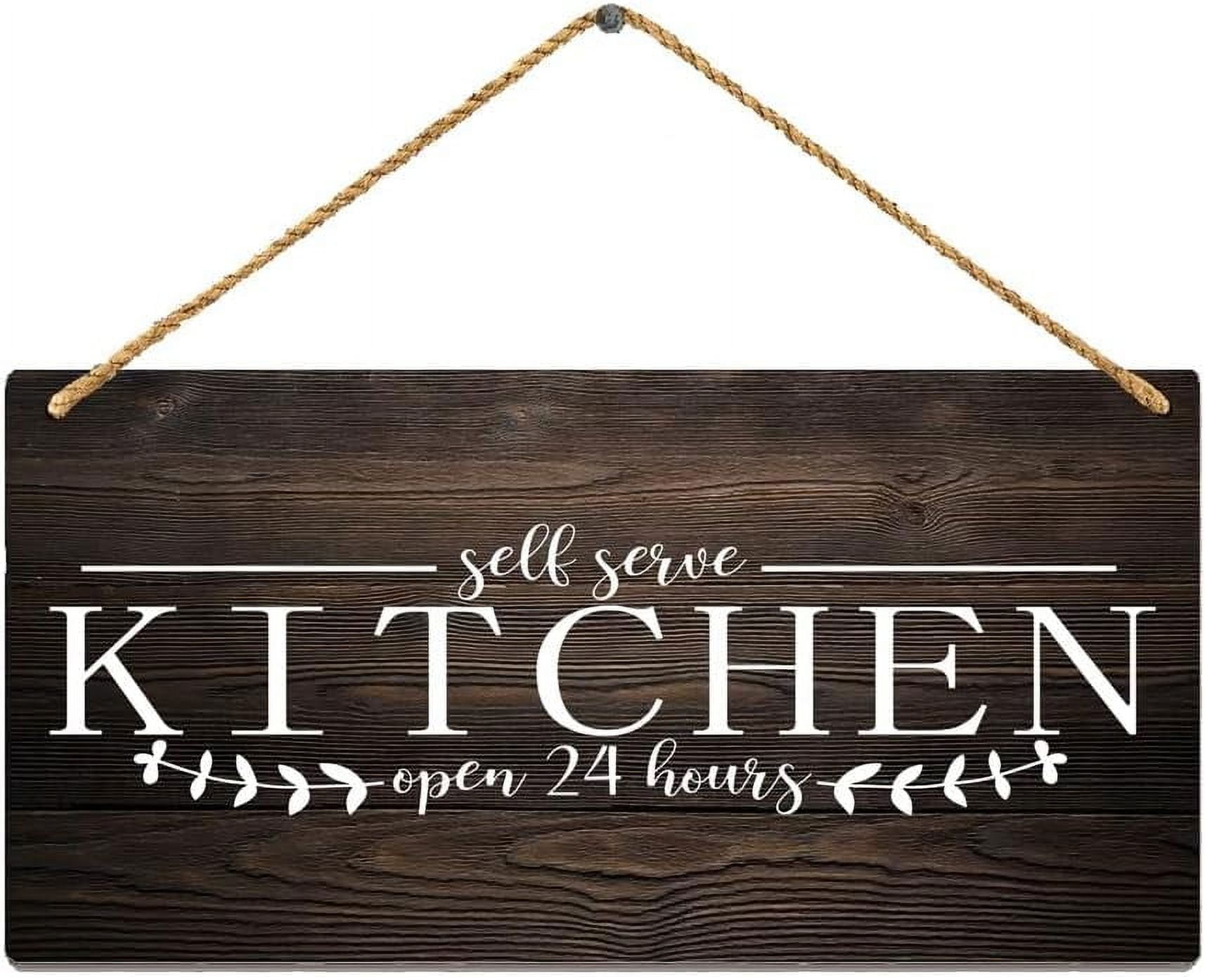 Wood Sign 6x12 Inch Rustic Hanging Wood Signs Self Serve Kitchen Sign Open 24 Hours Farmhouse ...