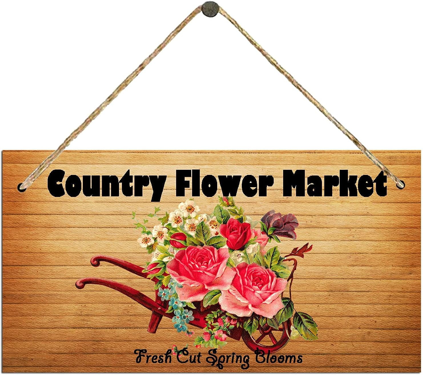 Wood Sign 6x12 Inch Rustic Wood Signs Country Flower Market Fresh Cut Spring Bloom Wooden ...