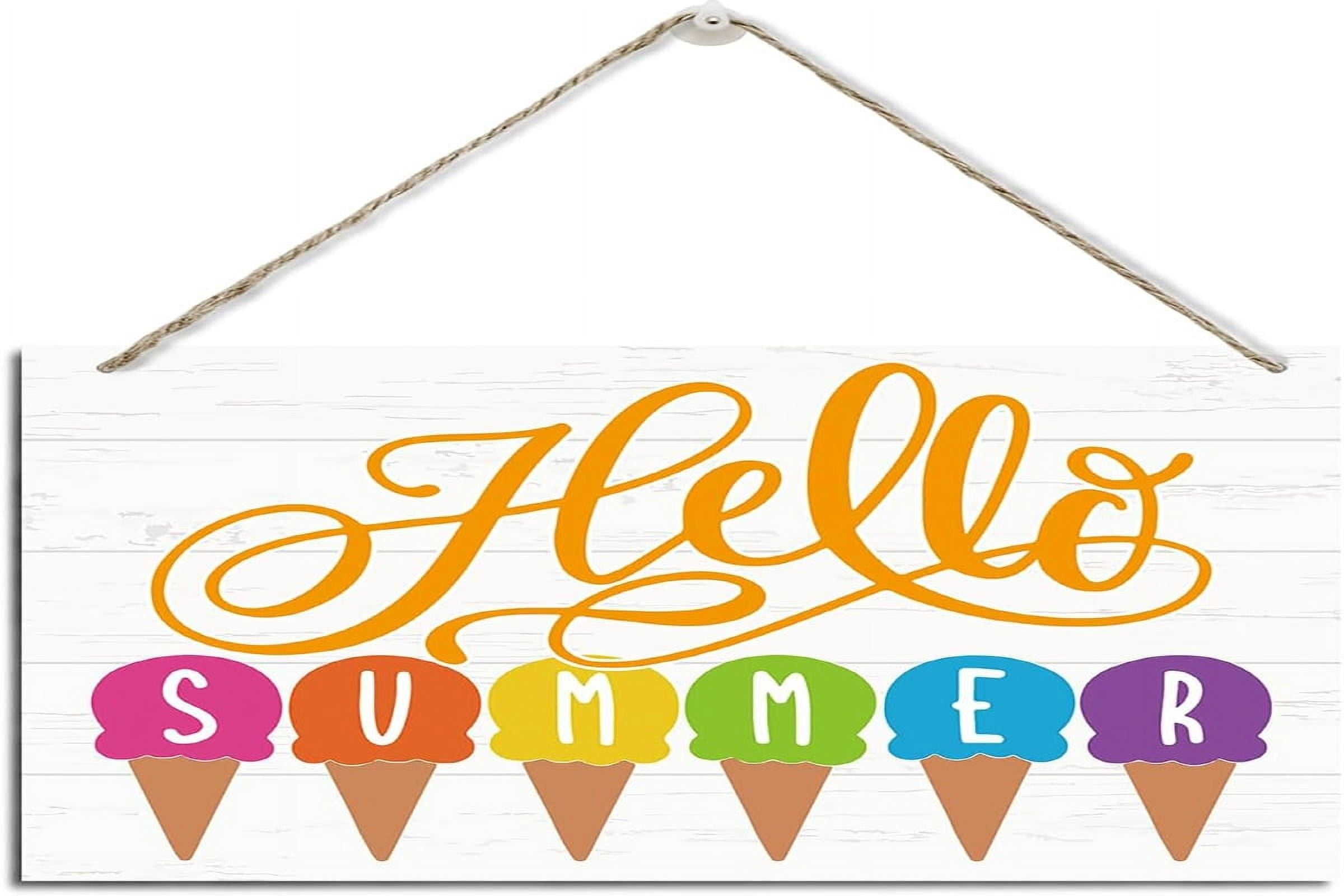 Wood Sign 6x12 Inch Summer Hello Summer Sign Rustic Hanging Wood Plaque Sign Ice Cream Sign Ice ...