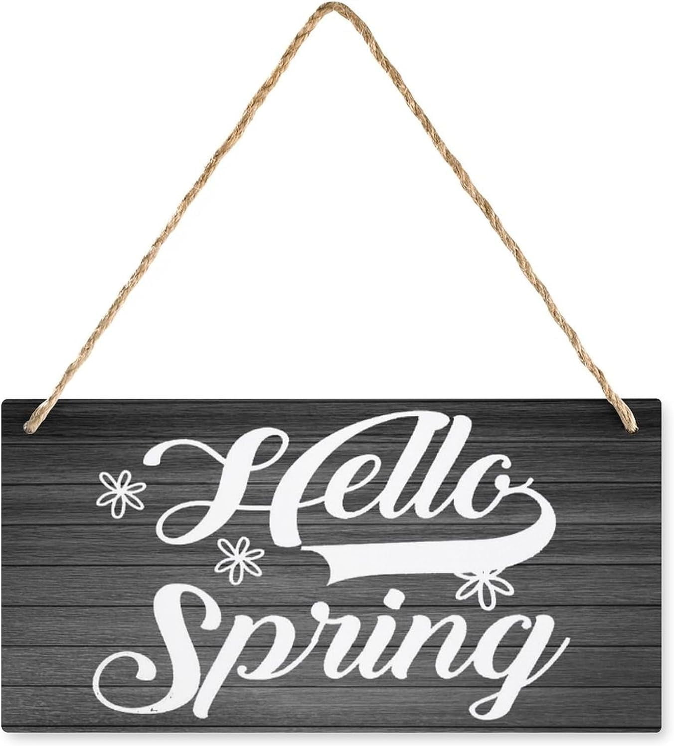 Wood Sign 6x12 Inch Wooden Wall Sign Hello Spring Wooden Hanging Sign ...