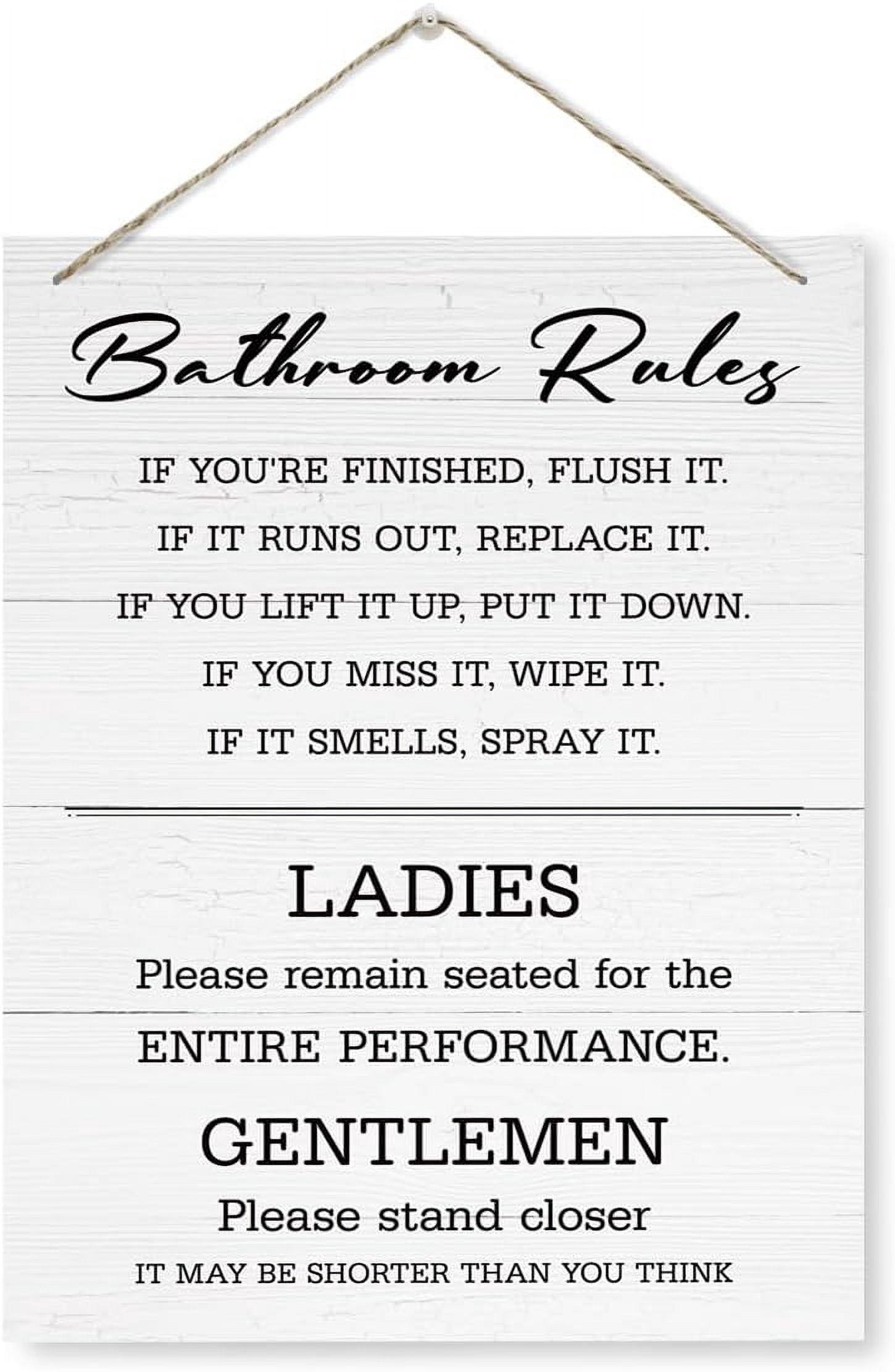 Wood Sign 8x10 Inch Bathroom Decor Bathroom Rules Wood Sign Hanging ...