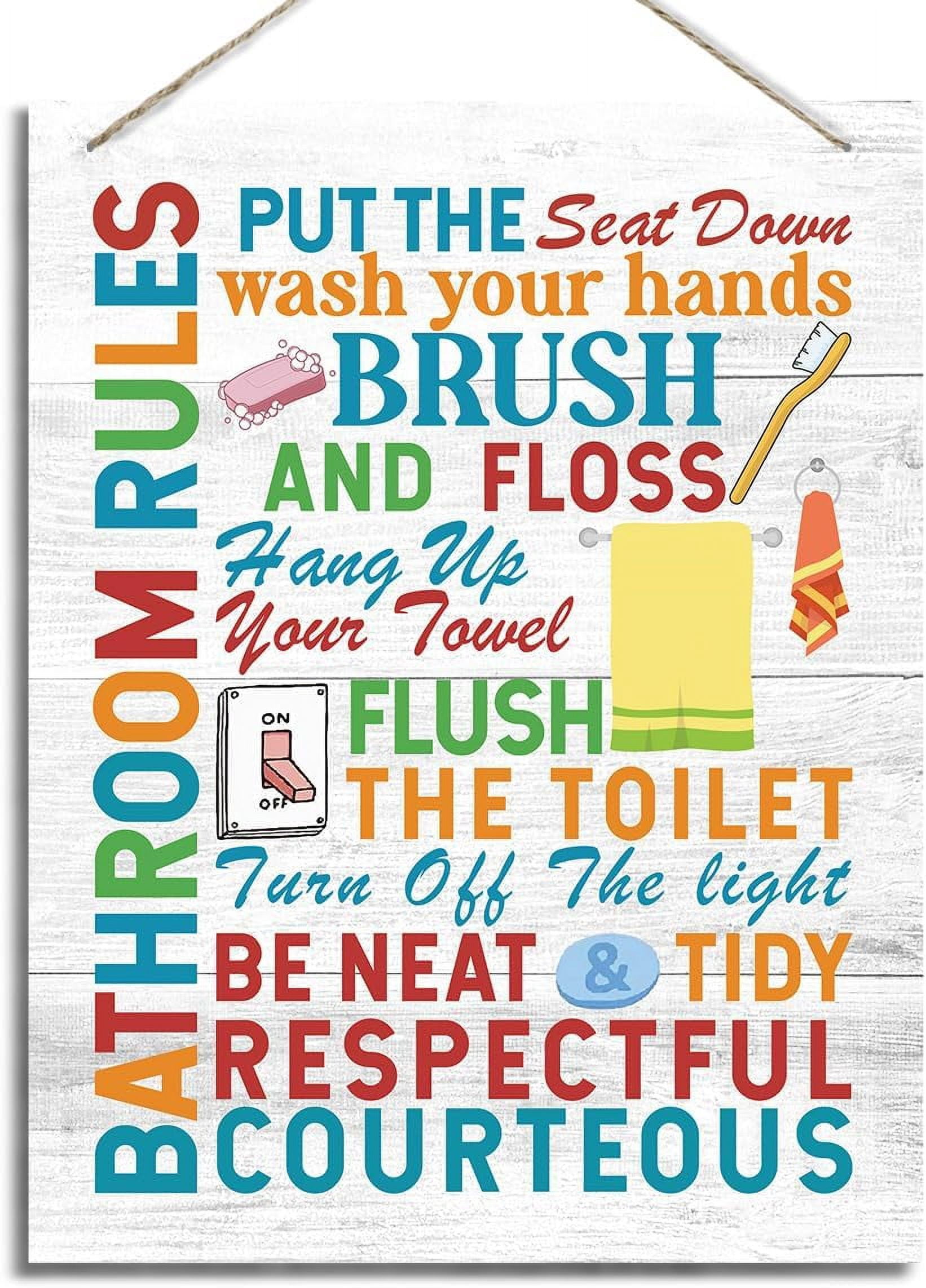 Wood Sign 8x10 Inch Bathroom Rules Sign Decorative Hanging Wood Plaque ...