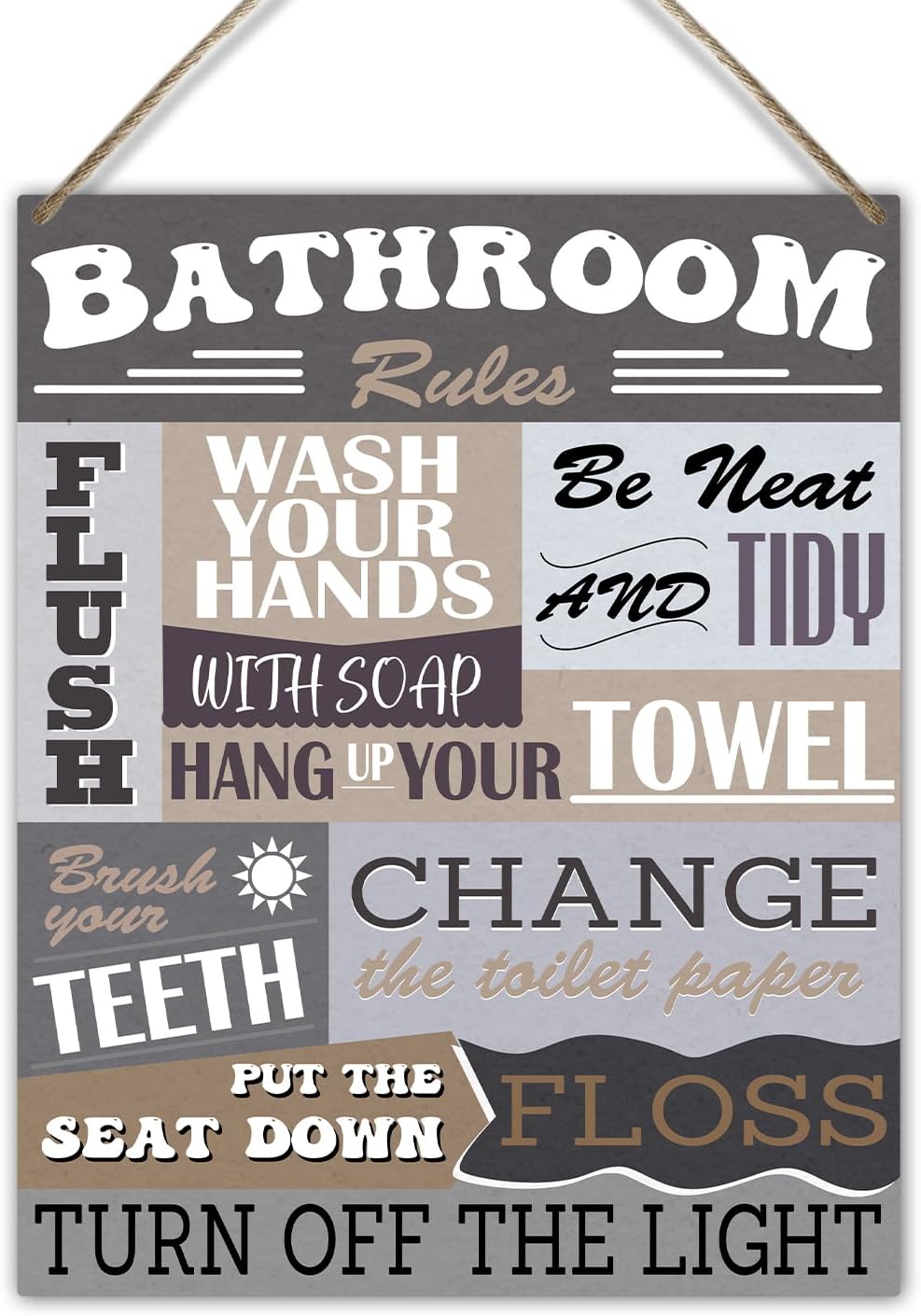 Wood Sign 8x10 Inch Bathroom Sign Bathroom Rules Wood Wall Hanging Sign ...
