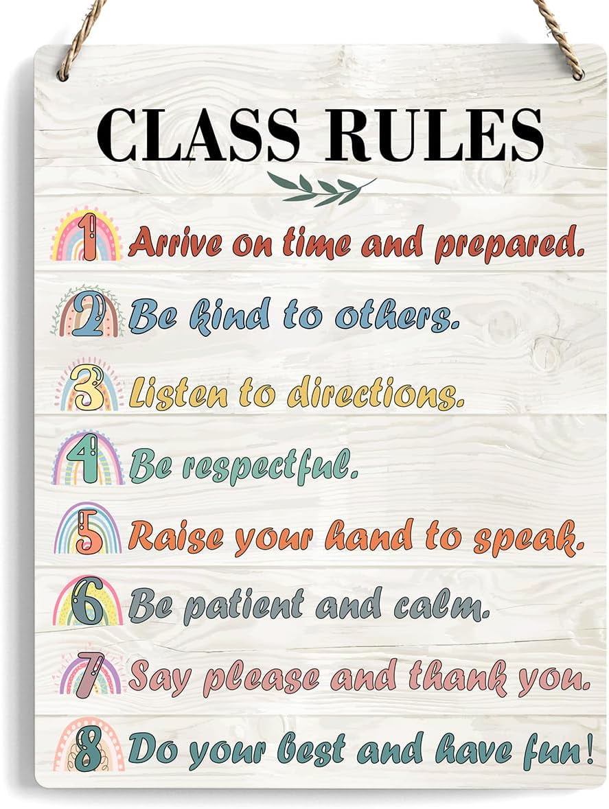 Wood Sign 8x10 Inch Classroom Rules Decor For Elementary School Class ...