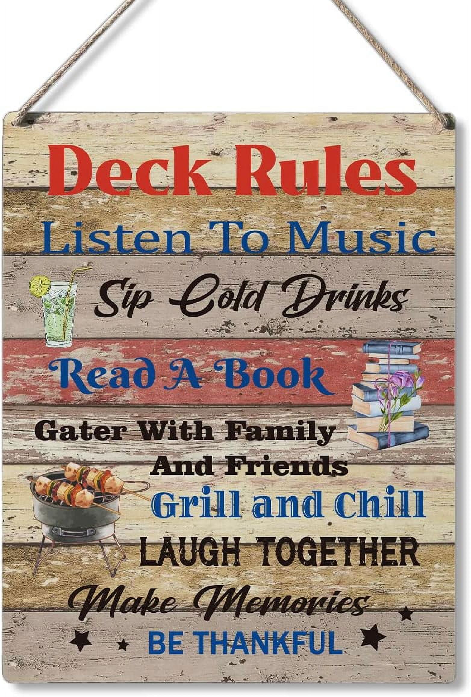Wood Sign 8x10 Inch Deck Rules Wood Signs Farmhouse Listen To Music Sip ...