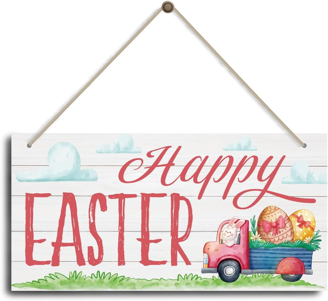 Wood Sign 5x10 Inch Easter Decor Sign Hanging Wood Plaque With Rope ...