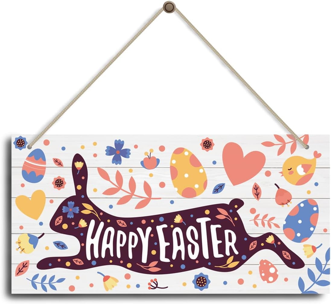Wood Sign 5x10 Inch Easter Decor Sign Happy Easter Sign Hanging Wood ...