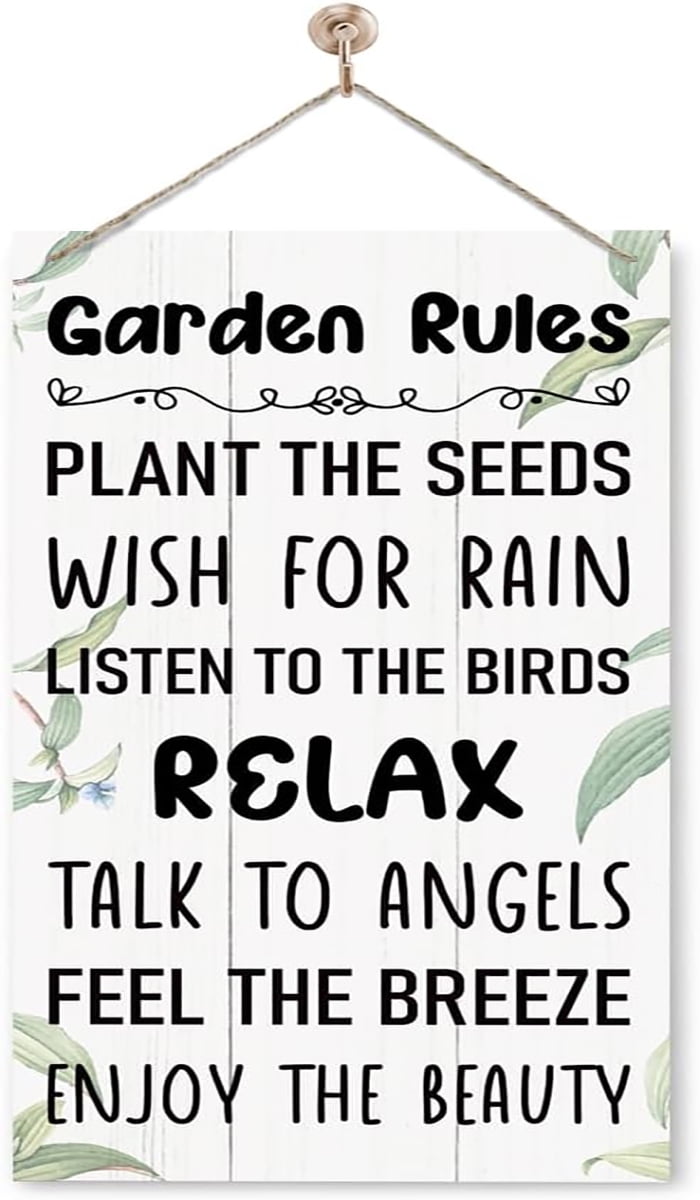 Wood Sign 8x10 Inch Garden Rules Sign Garden Door Sign Decor Wooden ...